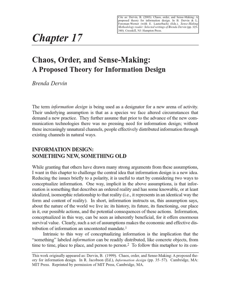 DERVIN, B.. (2003) Chaos, Order, and Sense-Making - A Proposed Theory ...