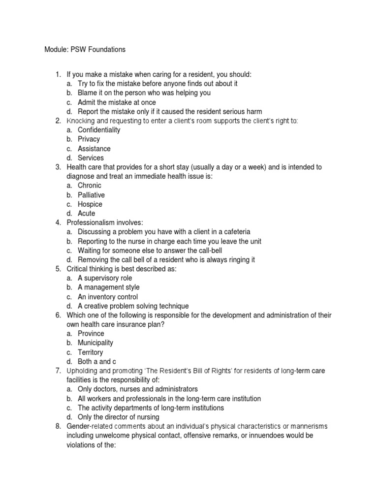 PSW Reviewer - Set 1 | PDF | Palliative Care | Dementia