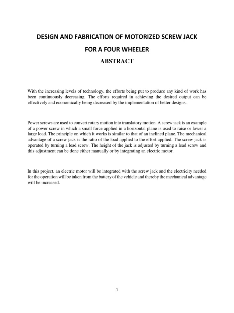 Design and Fabrication of Motorized Scre | PDF | Buckling ...