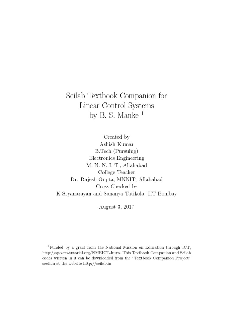 Linear Control Systems - B. S. Manke - Solutions | PDF | Stability ...