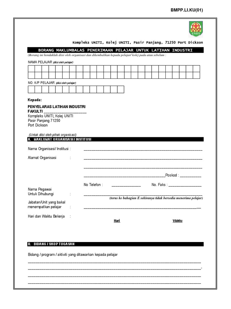 LAMPIRAN 2-BMPP - li.KU. (01) Borang Maklumbalas Penerimaan Pelajar | PDF