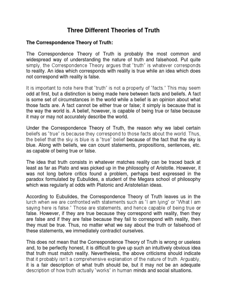 3 Theories of Truth | PDF | Correspondence Theory Of Truth | Truth