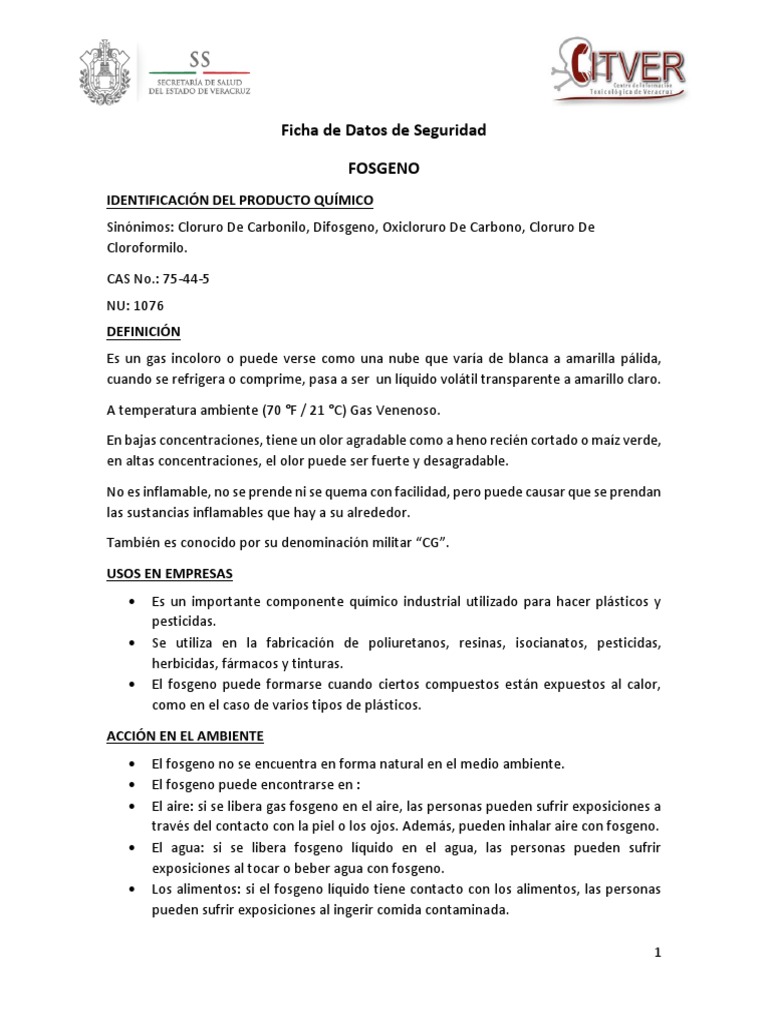Ficha Seguridad Química Fosgeno | Descargar gratis PDF | Sustancias ...