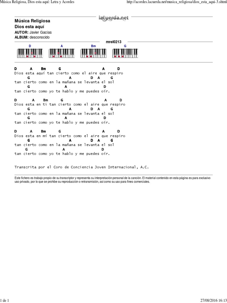 Dios Esta Aquí - Letra y Acordes Piano | PDF