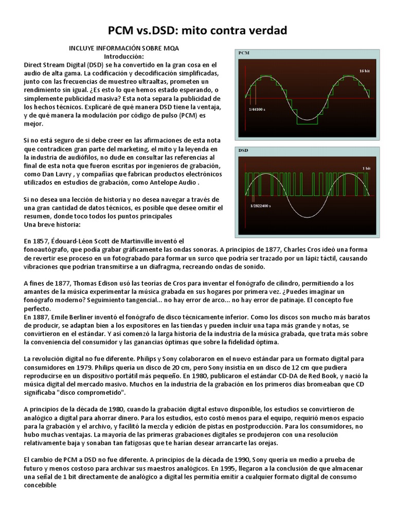 PCM vs. DSD: Realidad y Mitos | PDF | Muestreo (procesamiento de señal) | Procesamiento de la señal