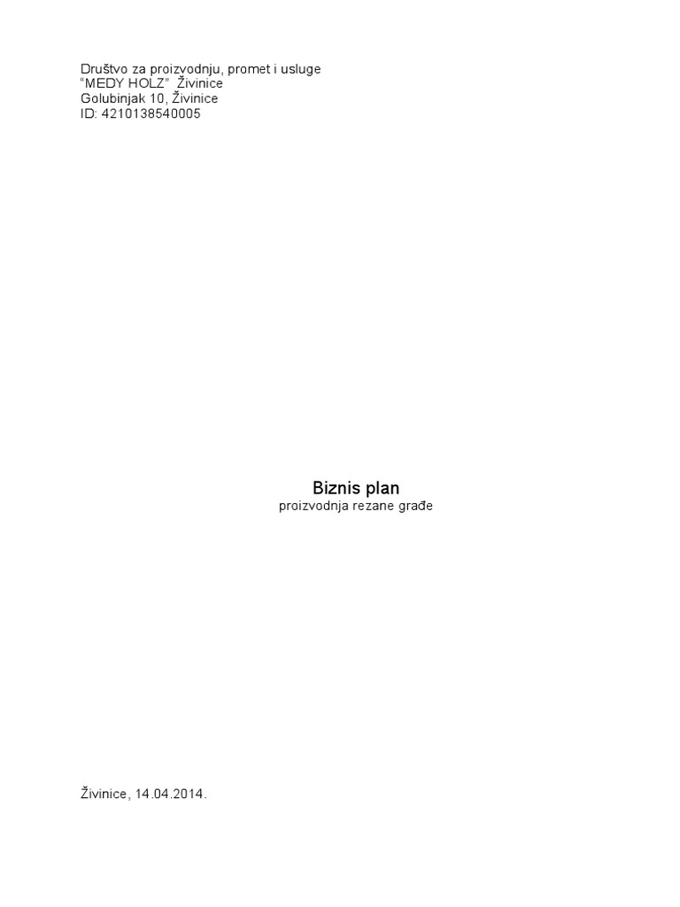 Medy Holz - Biznis Plan | PDF