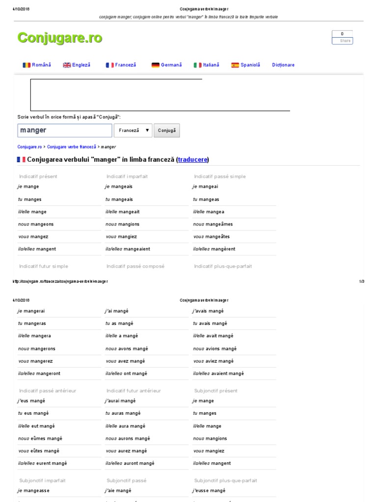 Conjugarea Verbului Manger | PDF