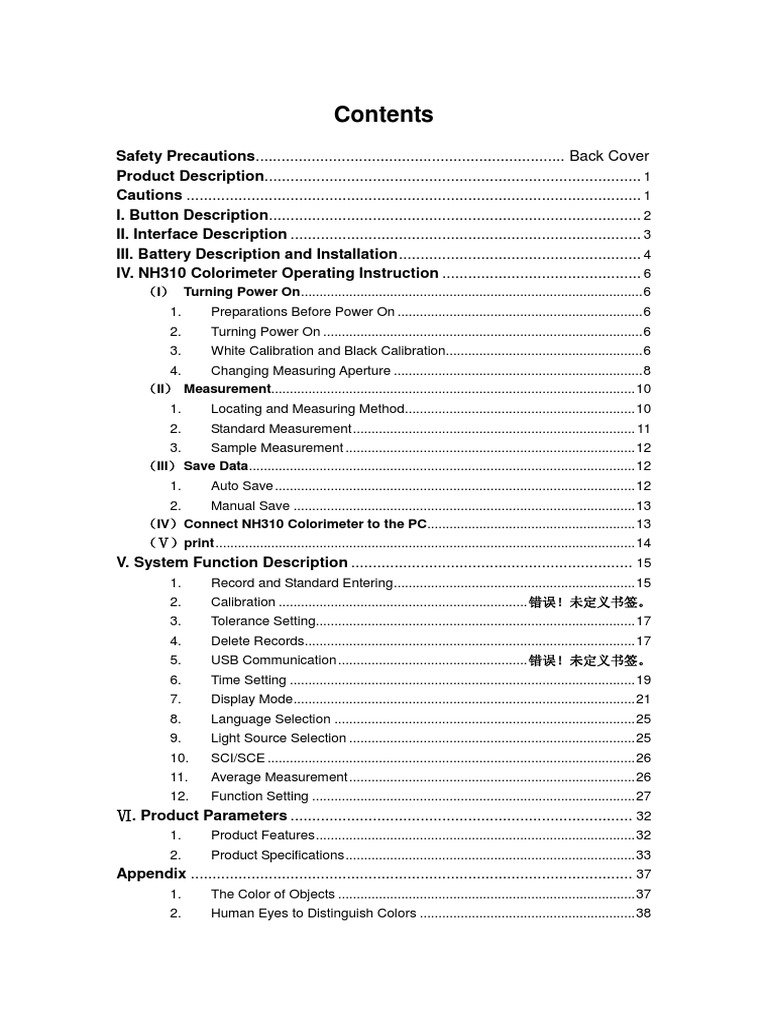 NH310 Colorimeter User Manual Guide | PDF | Spectrum | Calibration