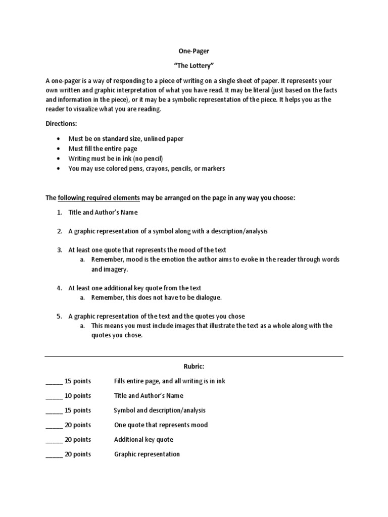 The Lottery One Pager | PDF