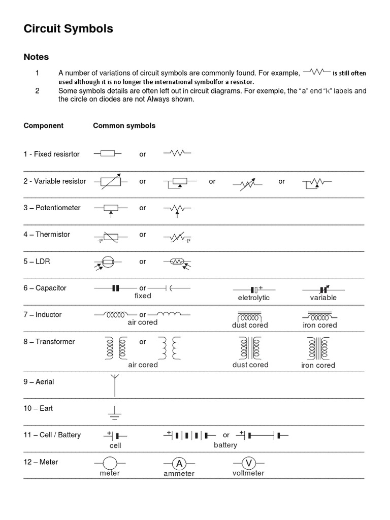 Circuit Symbols | PDF | Amplifier | Electronic Circuits