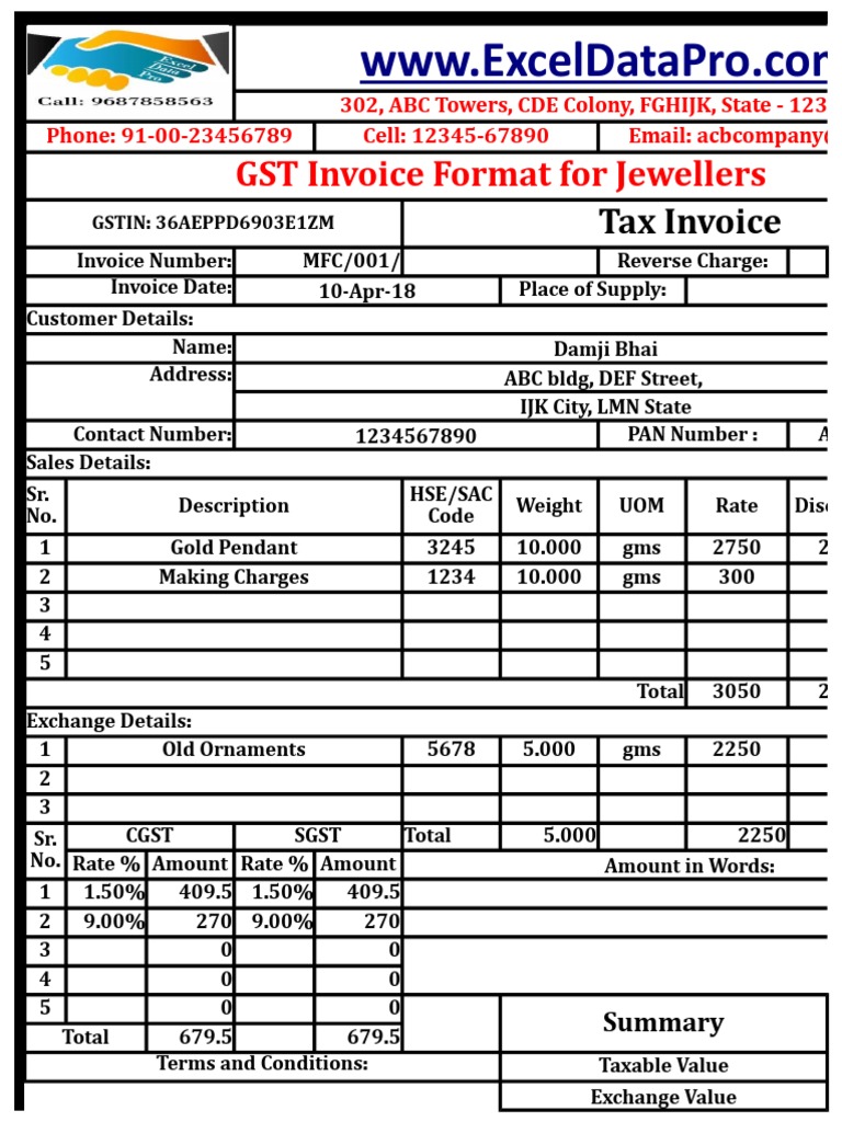 GST Invoice Format For Jewelers | PDF | Jewelry | Design