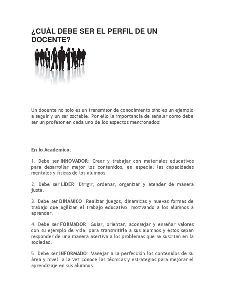 Cuál Debe Ser El Perfil de Un Docente | PDF | Maestros | Aprendizaje