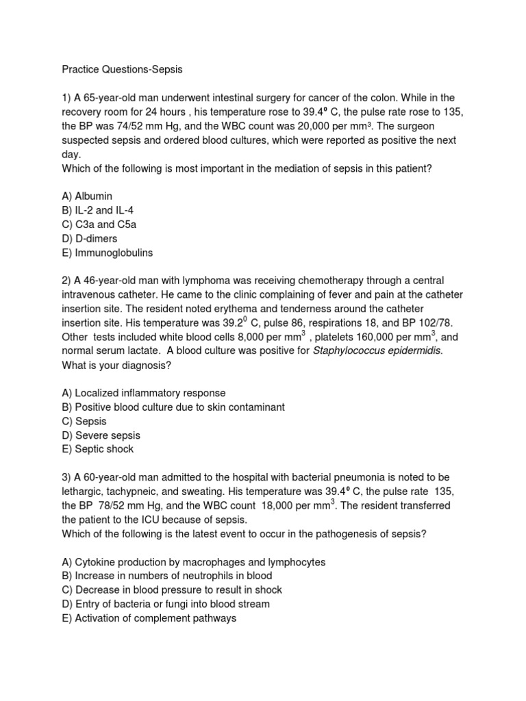 Practice Questions Sepsis