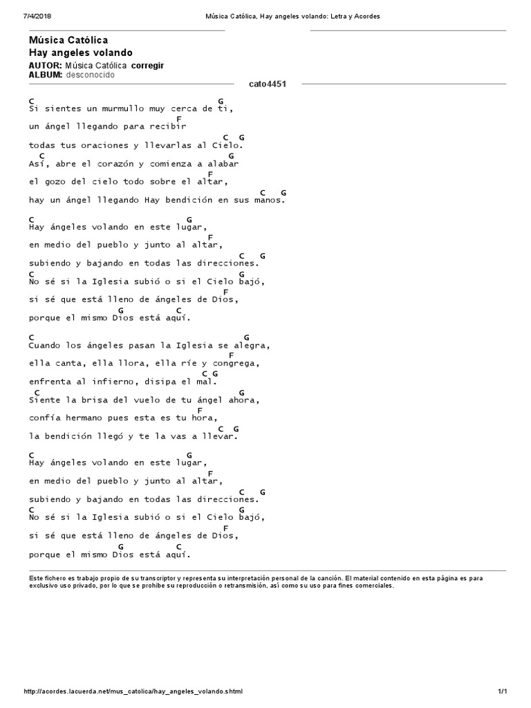 Música Católica, Hay Angeles Volando_ Letra y Acordes | Bendición ...