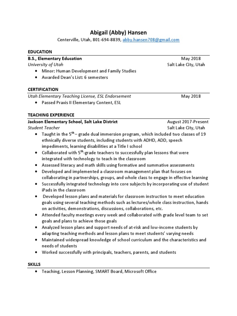 Teaching Experience Resume | PDF