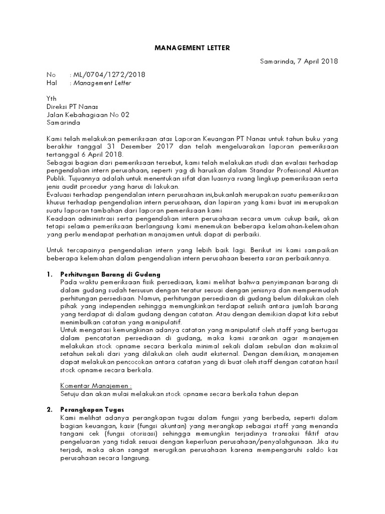 contoh Management Letter