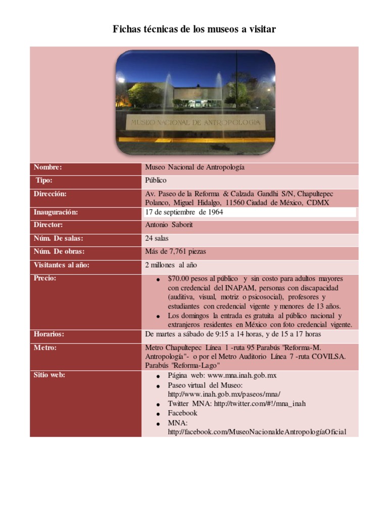 Fichas técnicas de los museos a visitar | Ciudad de México | Museo
