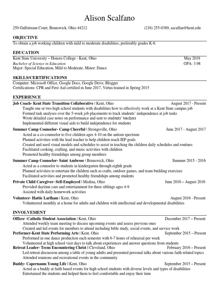 Alison Scalfano Resume | Download Free PDF | Behavior Modification ...