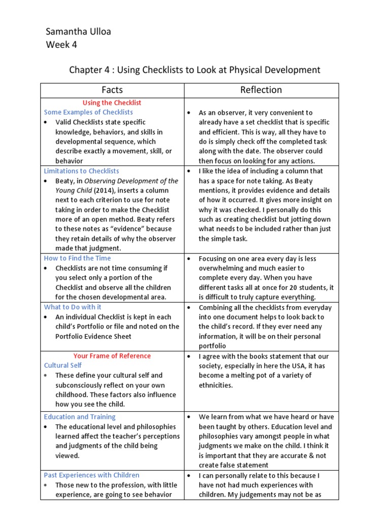 Physical Development Observation Checklists | PDF | Bias | Child ...