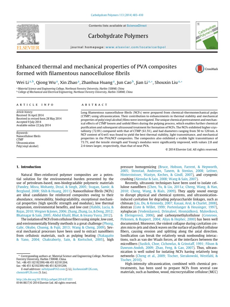 Enhanced Thermal and Mechanical Properties of PVA Composites Formed ...