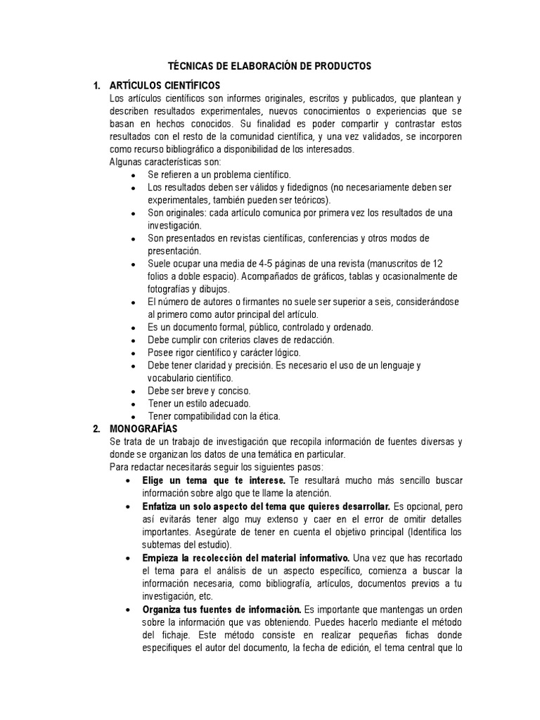 Técnicas de Elaboración de Productos | PDF | Science | Planificación