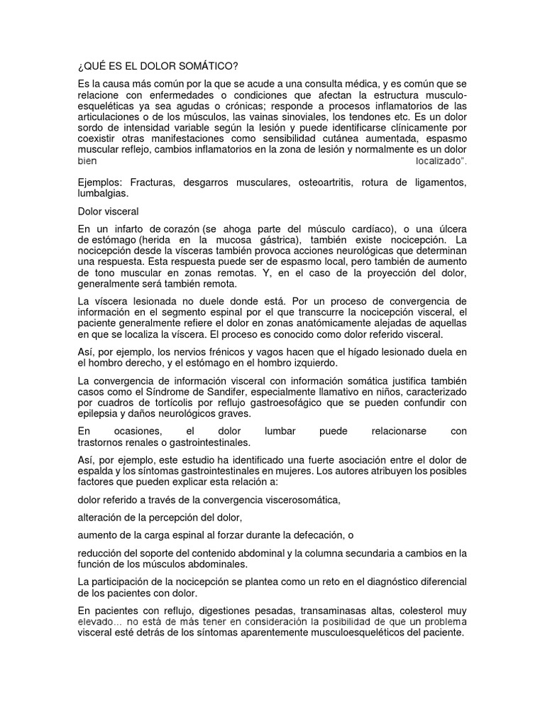 Dolor Somatico y Visceral | PDF | Dolor | Enfermedades y trastornos