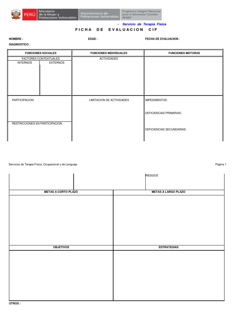 Ficha Cif en Blanco | Medicina | Enfermedades y trastornos