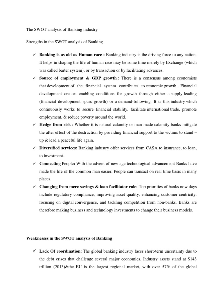 Swot Analysis of Banking Industry | PDF | Banks | Swot Analysis