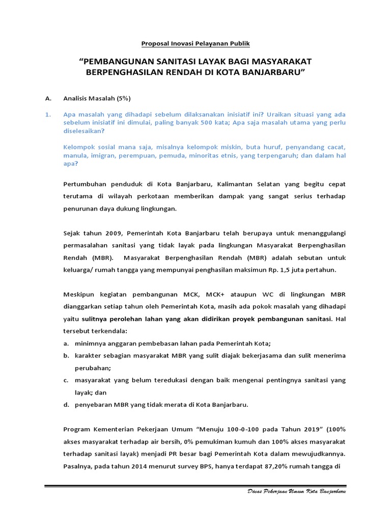 Proposal Inovasi Pelayanan Publik-2016 | PDF