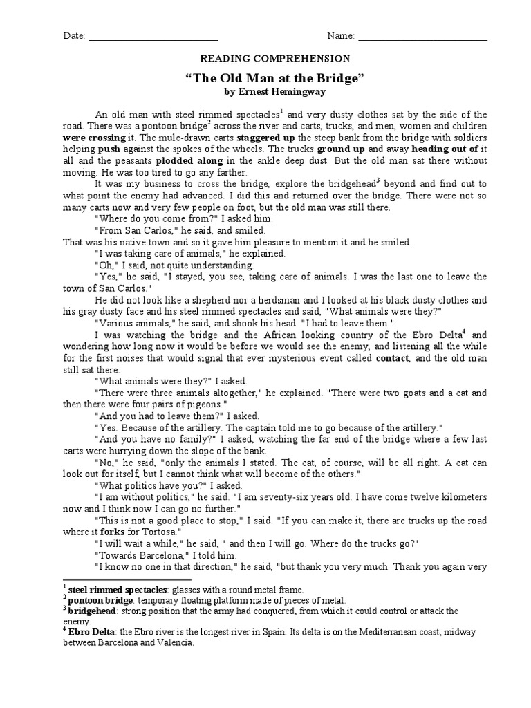 The Old Man On The Bridge - Reading Comp | PDF | Unrest | Armed Conflict