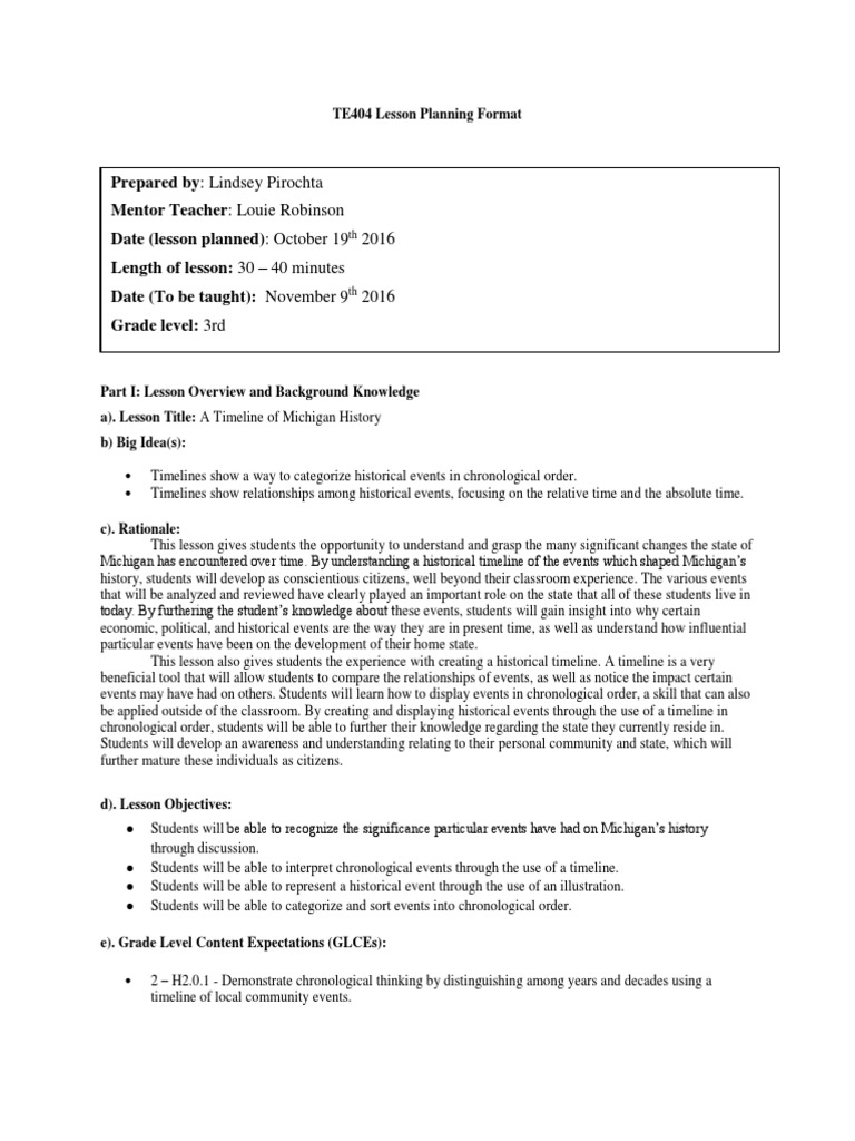 Michigan History Timeline Lesson Plan | PDF | Lesson Plan | Reading ...