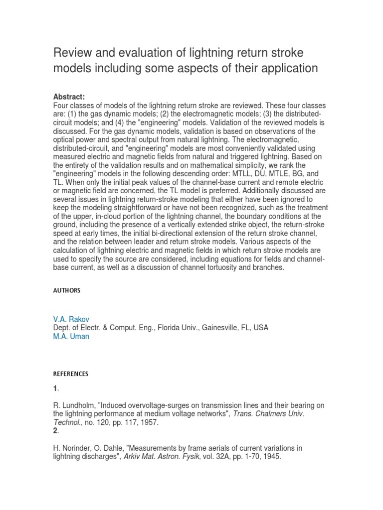 Lightning Return Stroke Models Pdf Lightning Electromagnetic Compatibility