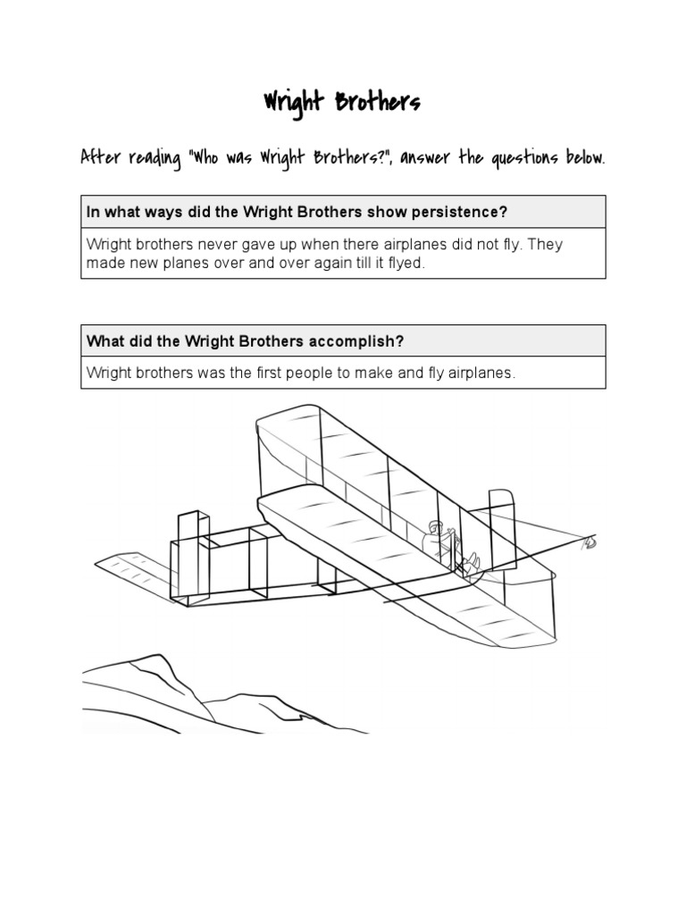 Wright Brothers: After Reading "Who Was Wright Brothers?", Answer The ...