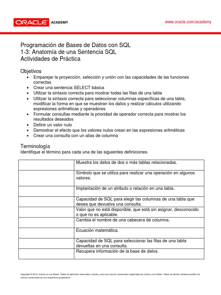 DP 1 3 Practice Esp | PDF | SQL | Tabla (base de datos)