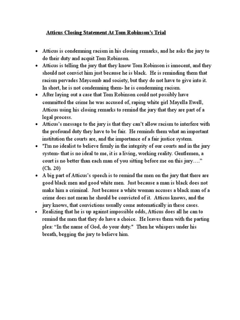 Atticus Finch's Closing Argument on Racism | PDF