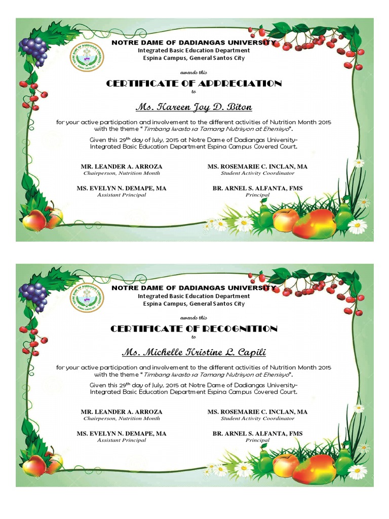 Certificate Nutrition Month | PDF