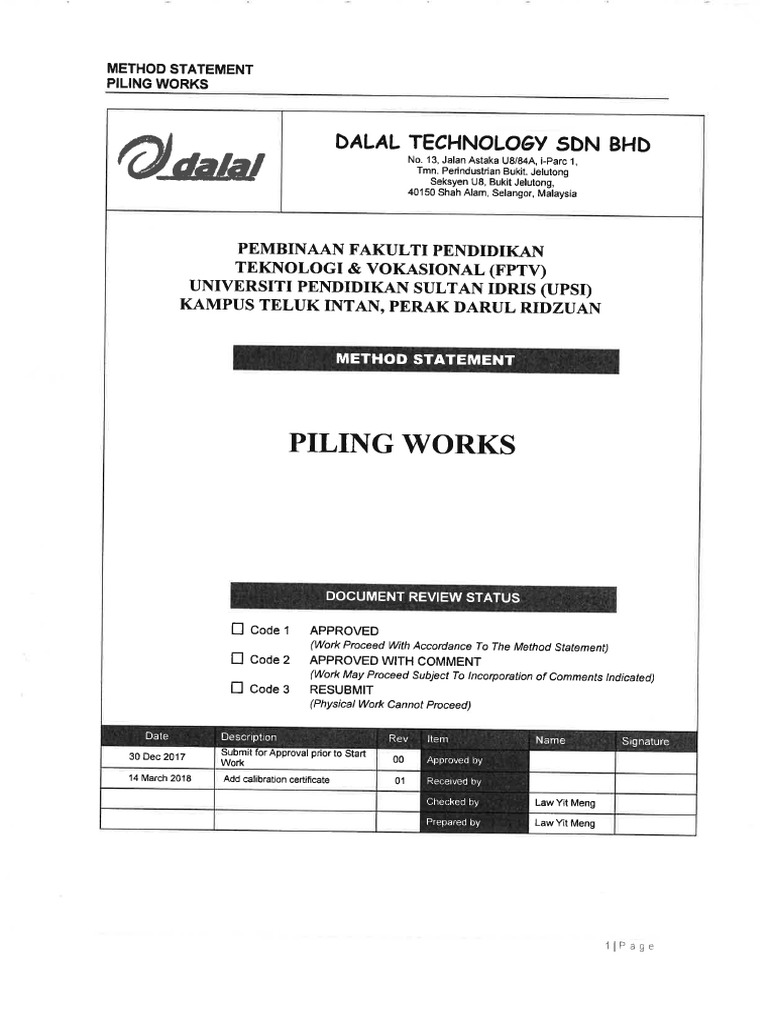 Upsi - Method Statements Piling Works | PDF