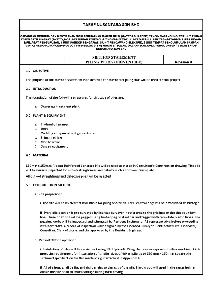 Method Of Statement Piling Works Pdf Deep Foundation Civil