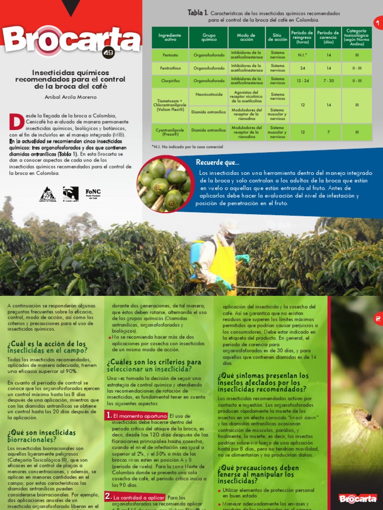 Insecticidas químicos recomendados para el control de la broca del café ...