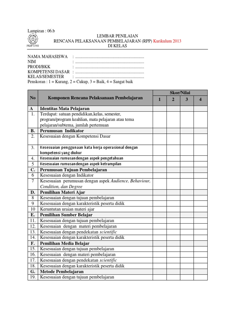 Form Penilaian PPL | PDF