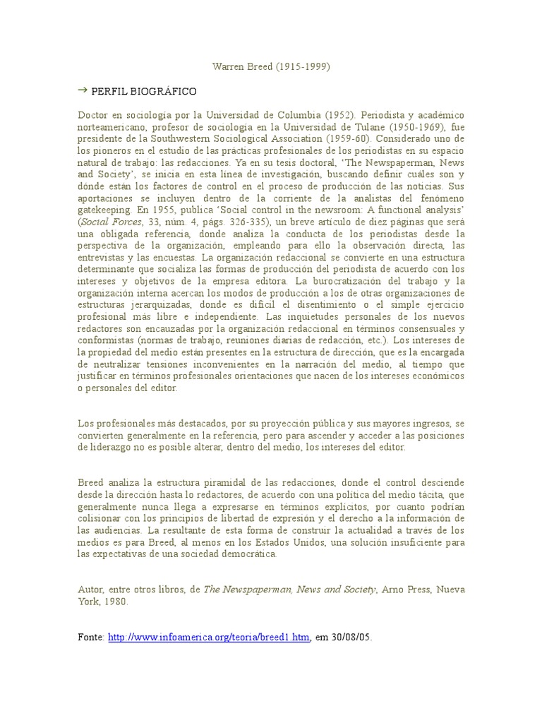 Warren Breed: Pionero del Gatekeeping | PDF | Sociología | Esfera pública