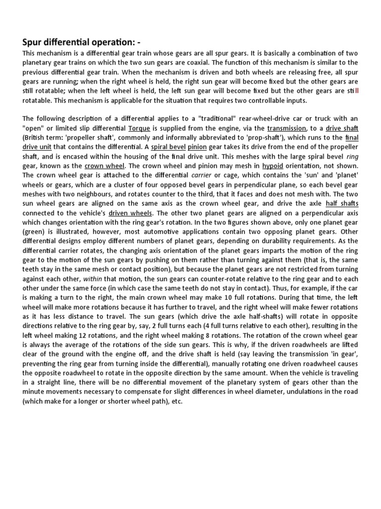 Spur Differential Operation | PDF | Gear | Axle