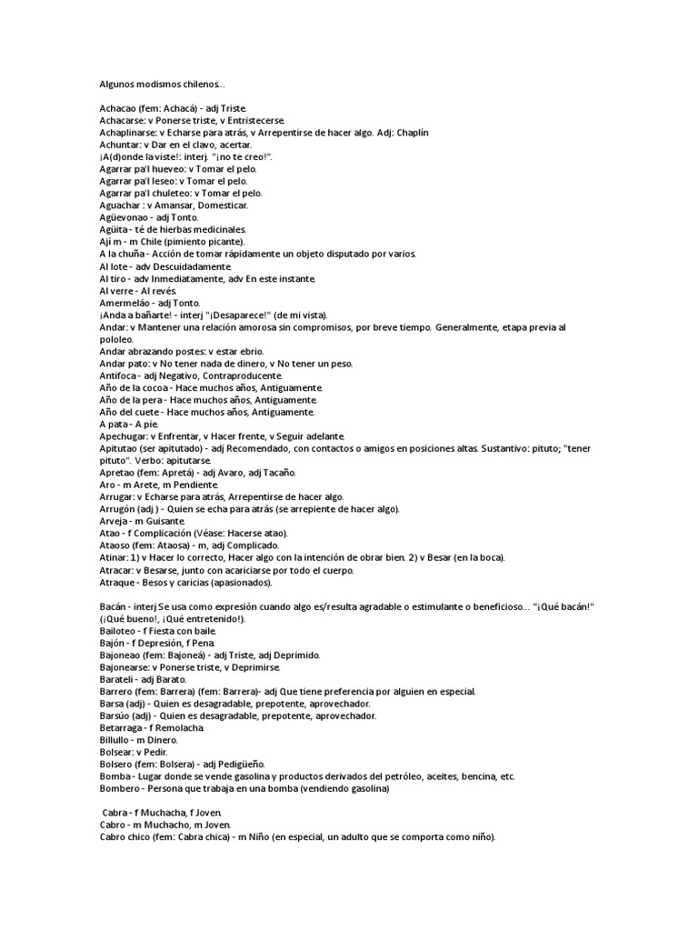 Algunos Modismos Chilenos | PDF | Bragas