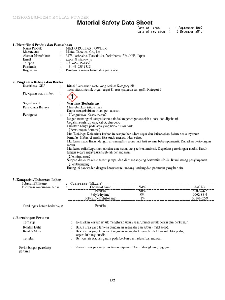 MIZHO ROLLAX POWDER SDS | PDF