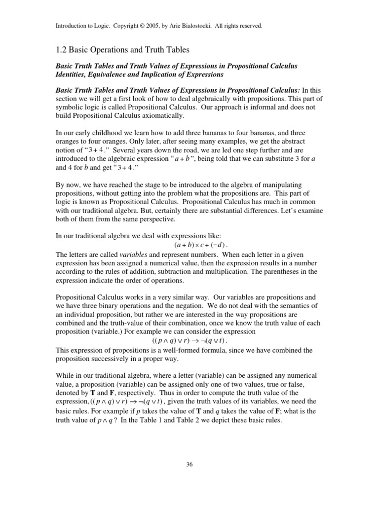 1.2 Basic Operations and Truth Tables: T Q R Q P | PDF | Proposition ...