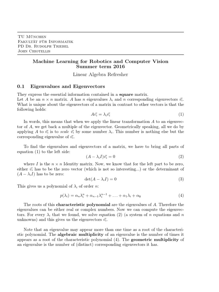 Linalg Refresh | Download Free PDF | Eigenvalues And Eigenvectors | Matrix (Mathematics)