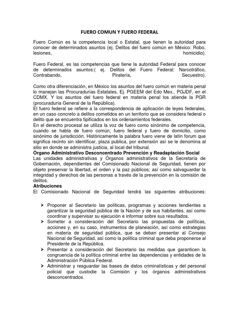 Fuero Comun y Fuero Federal | Prisión | Derecho penal