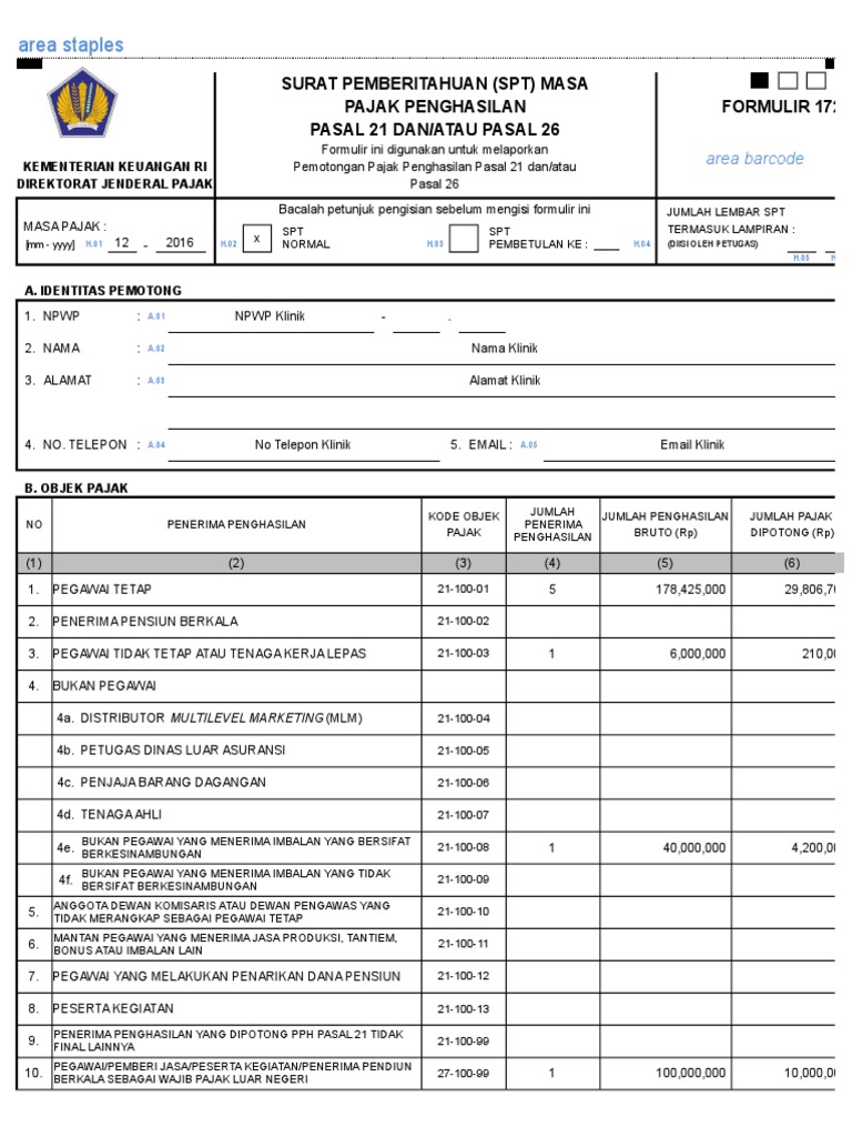 1b - Formulir SPT Masa PPH Pasal 21 (PER-14.PJ.2013) | PDF