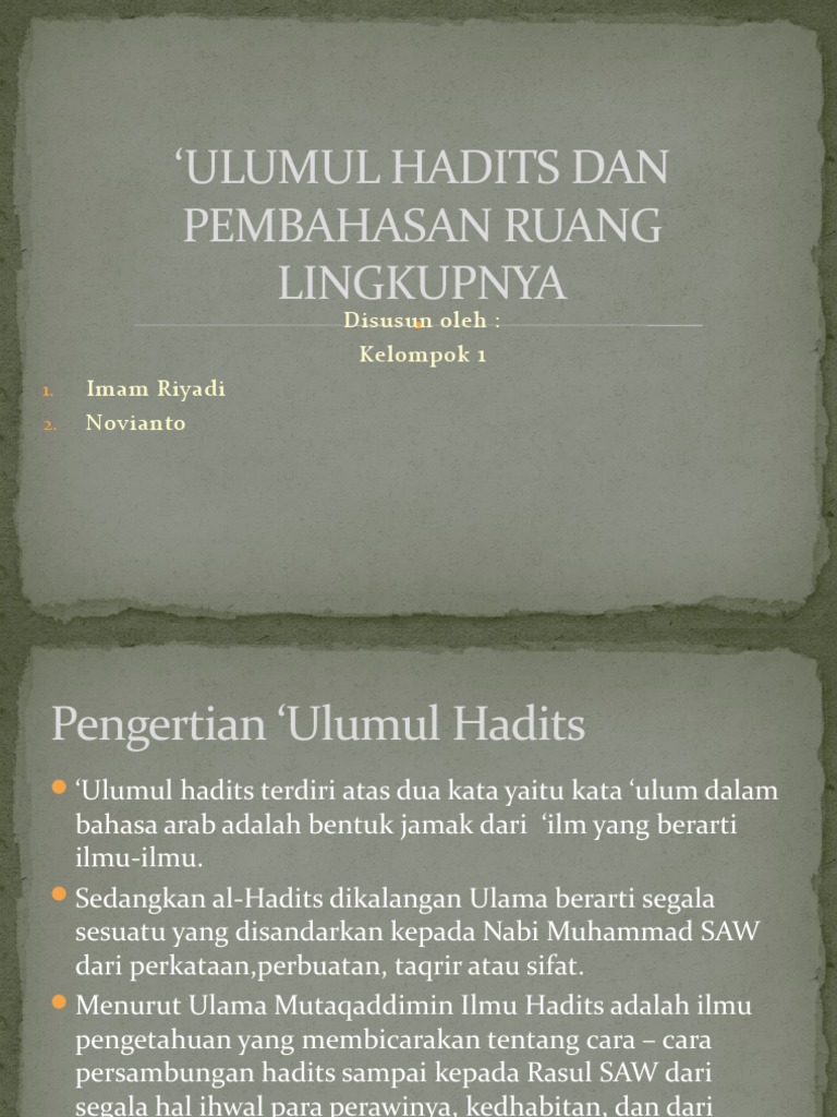 Ulumul Hadits Dan Pembahasan Ruang Lingkupnya | PDF
