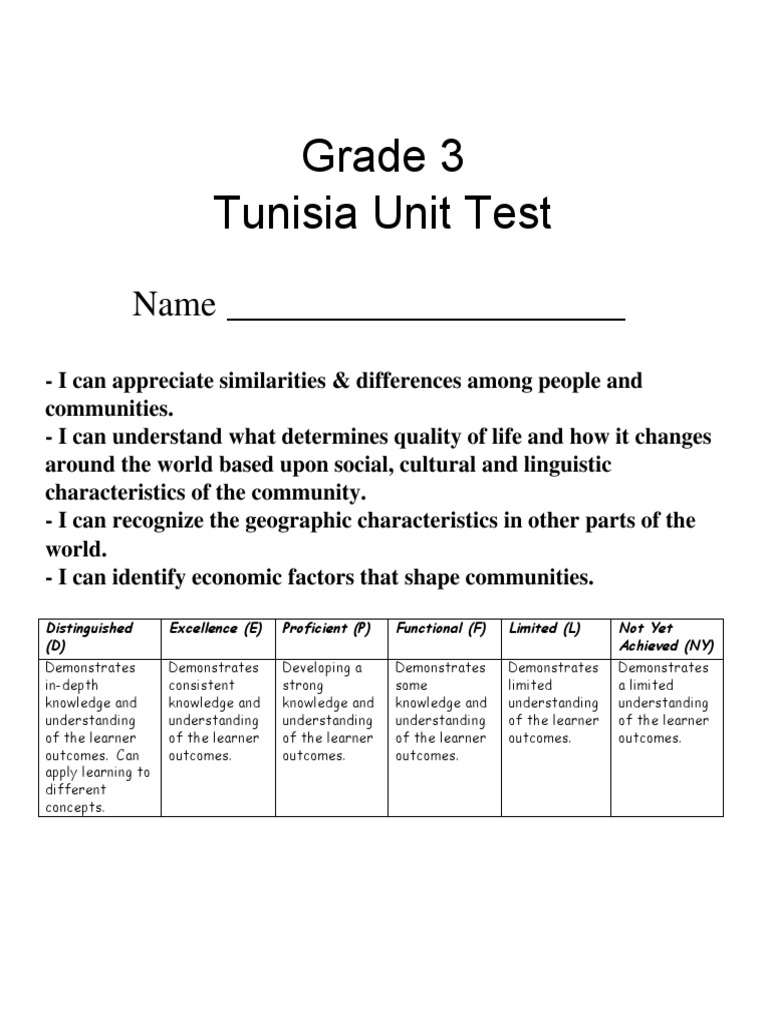 Grade 3 Tunisia Unit Test | PDF | Tunisia | Africa